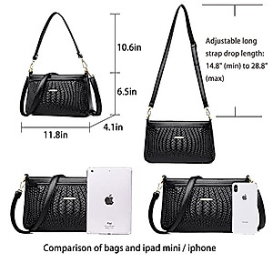 TarsaMult Women's Shoulder Handbags Purses Crossbody Bag Large Size Woven Pattern Three Zipper Compartments Adjustable Strap