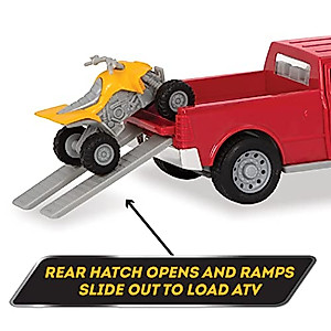 Driven by Battat — Red Pickup Truck & ATV – 1:24 Scale – Small Toy Truck with Lights, Sounds & More for Boys & Girls Age 3+