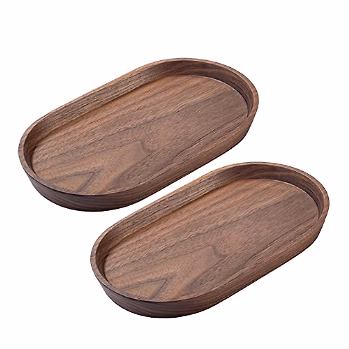 Vandroop Serving Trays for Parties, Small Tray for Tea＆Coffee, Oval Wooden Plates for Serving Food, Decorative Tray for Fruit, Appetizer＆Vegetables, Tray for Bathroom 7.8"×4.6" (Walnut, Set of 2)