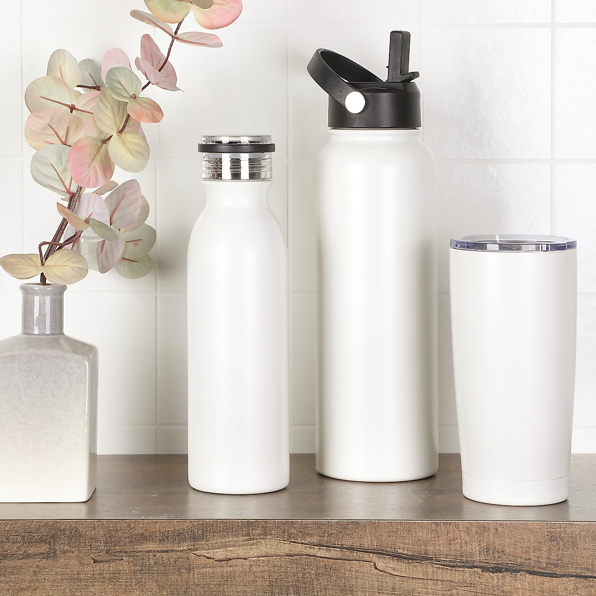 Gibson Home Marina Thermal Insulated 38 OZ Bottle W/Straw, Leak Proof, Vacuum Double Walled Stainless Steel Sports Flask W/Handle, BPA Free