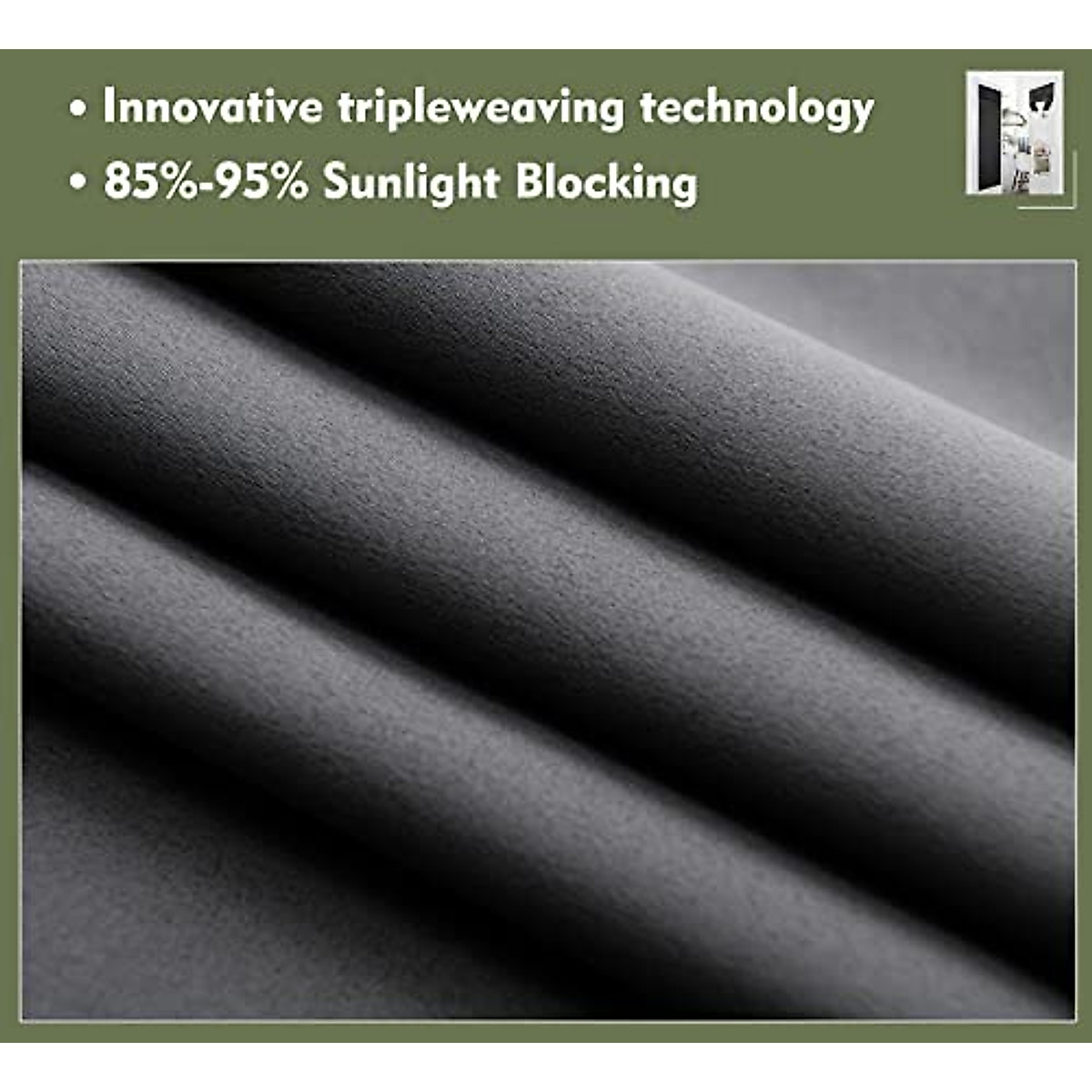 PI Blackout French Door Curtain,Privacy Thermal Insulated Window Curtain with Velcro for Glass Door/Front Door/Sliding Door/Patio Door 1 Panel(W26XL68,Dark Grey)