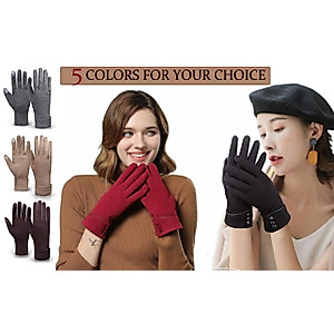 Tomily Womens Touch Screen Phone Fleece Windproof Gloves Winter Warm Wear (Gray)