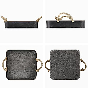 Hipiwe Galvanized Metal Tray with Rope Handle Farmhouse Metal Iron Tray Square Candle Holder Tray Industrial Style Serving Tray Countertop Decorative Tray Centerpiece Tray Rustic Decor