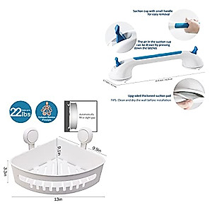 TAILI Suction Shower Grab Bar + Corner Shower Caddy Bathroom Safety Handle Bathroom Organizer No Drilling and Removable Suction Mounted