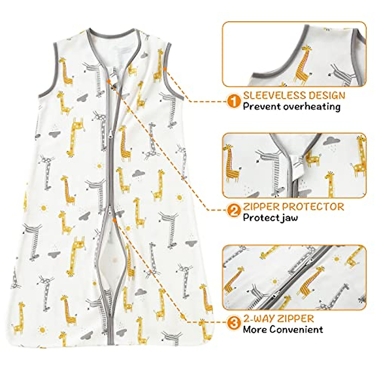 POSENPRO 2 Pack Baby Sleep Sack, Unisex Sleeveless Cotton Baby Wearable Blanket with 2 Way Zipper, All Season Soft Baby Sleep Bag Suit for Baby Toddler, Medium (6-12 Months) - Giraffe