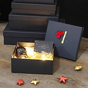 Giftilious Black Gift Boxes, a Set of 5 Gift Boxes with Lids for Presents, Pre-Wrapped Boxes for Gifts, Sturdy Present Box for Christmas, Birthdays, Anniversaries, Festivals or Special Celebration