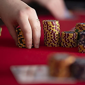 MBGBrybelly Monte Carlo Poker Chip Set Aluminum Carry Case - Casino Clay Composite 14-Gram Quality Poker Chips - with Dice, Playing Cards - Heavy-Duty Protection - Locking Portable Case (500 ct)