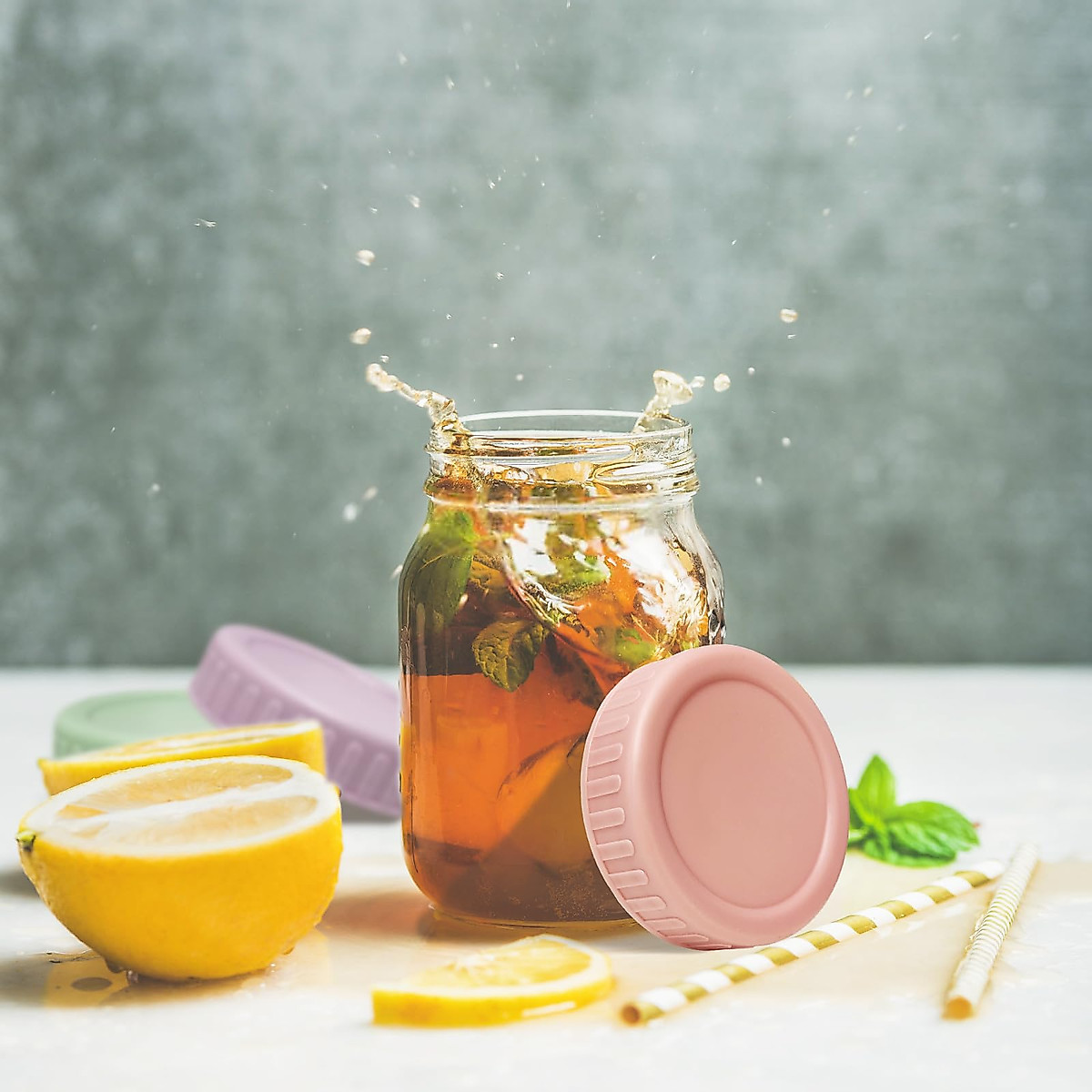 10 Plastic Mason Jar Lids, Colored Mason Jar Lids, 70mm Inner Diameter Mason Jar Lids Regular Mouth with Silicone Ring,Regular Mouth Mason Jar Lids Suitable for Glass Cans, Cans