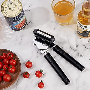 Can Opener, Can Opener Manual with Stainless Steel Sharp Blade - Smooth Edge & Ultra Sharp, Multifunctional Heavy Duty Handheld Can Opener with Anti-slip Hand Grip & Large Turning Knob (Black)