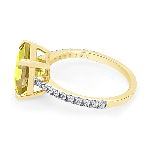 Jewel Zone US Asscher Cut Canary Yellow White Cubic Zirconia Ring in 14k Yellow Gold Over Sterling Silver