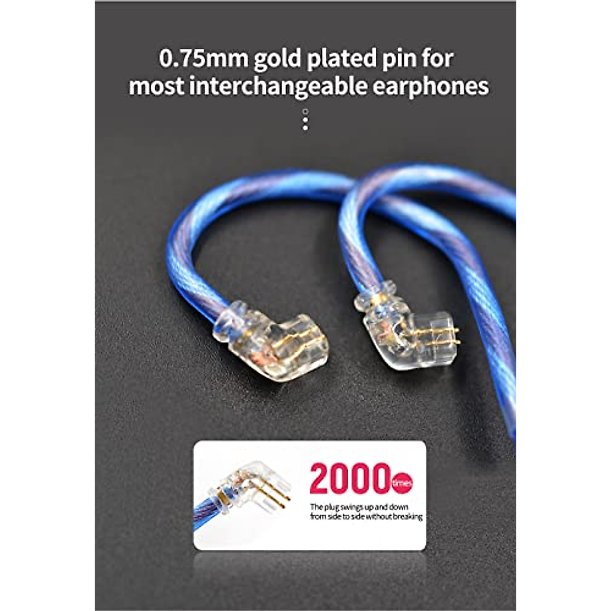 KZ Headphone/Earbuds/in-Ear Earphone Upgrade Cable,Upgrade 498-core Single Crystal Copper Silver-Plated Cable 0.75MM 2pin Gold-Plated pin 3.5mm Audio Plug (C Pin Translucent Blue)