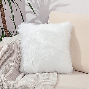 linmopm Excluding Insert Faux Fur Sheepskin Pillow Cover White Shag Fuzzy 18x18 Inch White 2 Pcs Super Soft Fluffy Cushion Plush Pillow Case Luxury Living Room Sofa Bed Home Decor Chair Cushion