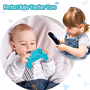 Silicone Baby Teething Toys, 2 Pack Teethers for Babies with Pacifier Clip, Game Remote Control Teether for Baby Boys Girls, Durable Sensory Chew Toys for Kids Toddlers Infants