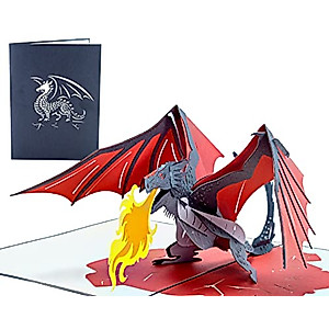 WOWPAPERART Dragon Fire - 3D Pop Up Greeting Card For All Occasions - Birthday, Love, Christmas - Ultimate Card for Dragon Lovers