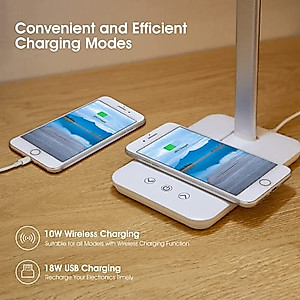 SUNNEST LED Desk Lamp, Adjustable Desk Light with Wireless Charger, USB Charging Port, 3 Color Modes Desk Light for Home Offic, Touch Control Infinitely Dim and Brighten