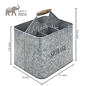 MyGift 4-Slot Rustic Galvanized Metal Utensil Holder, Picnic Storage Organizer for Paper Plates, Napkins and Silverware - Handcrafted in India