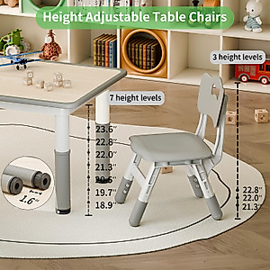 Detskehrcky Adjustable Kids 48 Inch Table and 4 Chairs Set, Kid Table and Chairs Set, Toddler Table and Chair Set, Multi-Activity Table, Graffiti Desktop, Home, Classroom, Daycare, Gray
