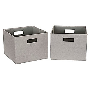 Household Essentials Fabric Storage Bins 2 Piece Set, Strong Poly-Woven Fabric, Sturdy Chipboard Sides