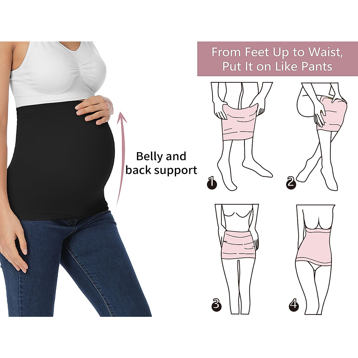 Rheane Maternity Jeans Extender Belly Bands For Pregnant Women Pregnancy Belly Band Mmaternity Pants Extender (Black 2)