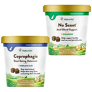 NaturVet – Coprophagia Stool Eating Deterrent Plus Breath Aid – 70 Soft Chews & No Scoot for Dogs - 60 Soft Chews - Supports Healthy Anal Gland & Bowel Function