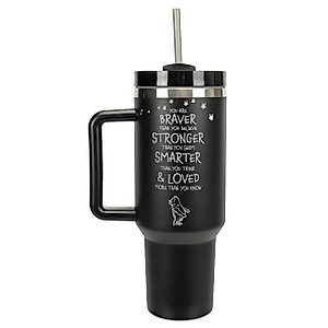 Elanze Designs Pooh Classic Bear Braver Stronger Smarter 40 oz. Stainless Steel, Large Water Bottle Coffee Mug, Spill & Leak Resistant, Thermal Travel Tumbler with Handle, Lid & Straw, Black
