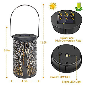 Solar Lantern Outdoor Lights for Decorative Atmosphere Hanging Garden Lantern Cylindrical Table Lamp Night Light Warm Lighting for Courtyard, Party, Walkway,Terrace, Garden, Lawn (2 Pack)