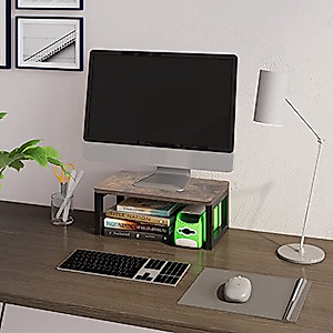 JOIN IRON Dark Brown Wood Computer Monitor Stand with Storage.Laptop Computer Shelf.Ergonomic Monitor Riser Desk Organizer.Office Supplies,Printer,iMac,Pc,Fax Machine Shelving Rack