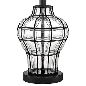 360 Lighting Hudson 23" High Small Modern Accent Table Lamps Set of 2 WiFi Smart Socket Dark Bronze Clear Metal Glass Living Room Bedroom Bedside Nightstand House Office Reading Fabric Shade