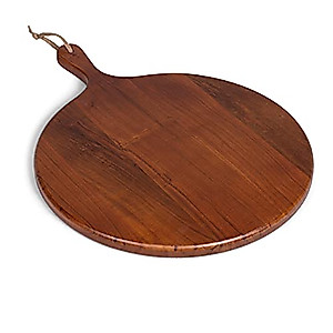 BIRDROCK HOME 15” Round Acacia Wooden Cheese Serving Board with Handle - Medium - Party Charcuterie Board for Appetizers Wood Food Kitchen Platter - Pizza Fruit Display - Espresso