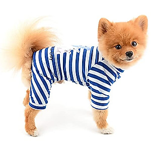 SMALLLEE_LUCKY_STORE Pet Striped Cotton Pajamas Pjs for Small Dogs Cats Boy Girl Puppy Pyjamas Jumpsuit Bodysuit Cute Doggies Pattern Indoor Sweater Shirt with Legs Yorkie Chihuahua Clothes