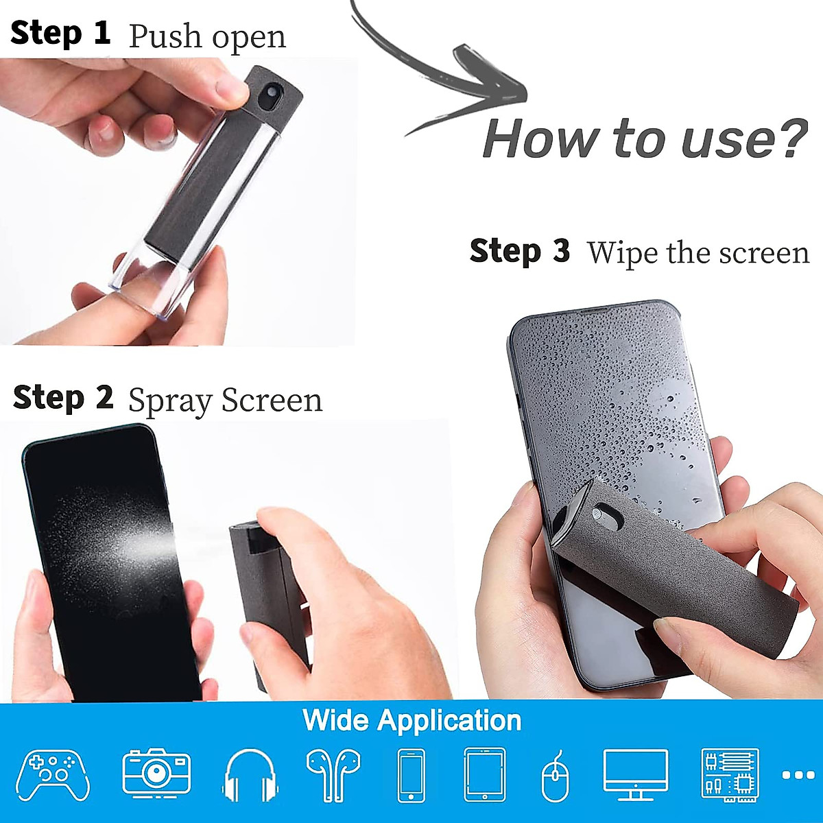 3 in 1Fingerprint Proof Screen Cleaner Tool, Touchscreen Electronic Screen Cleaner, All in One Cleaning Kit with Microfiber and Soft Fiber Flannel for All Phones, Laptop,TV and Tablet Screens (Grey)