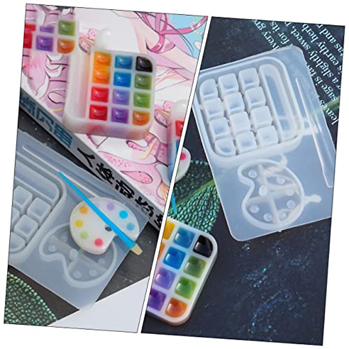 SEWACC Resin Molds 6 Pcs Palette Stencil Resin Tray Eyeshadow Pallet Crystal Mold Paint Resin Eyeshadow Pallets Silicone Mold for DIY Paint Tray Box Mold DIY Accessories Clay