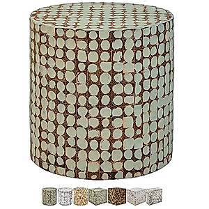 East at Main Round Side Table - 16”Dia x 16.5” h Living Room, Entryway, Small Spaces, Bedside Tables - Real Coconut Shell Mosaic Inlaid, Pre-Assembled, Natural and Sage Green Patina Finish