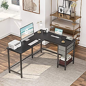 Cubiker L-Shaped Computer Desk, Home Office Corner Desk with Non-Woven Drawer, Sturdy Writing Table, Space-Saving, Easy to Assemble
