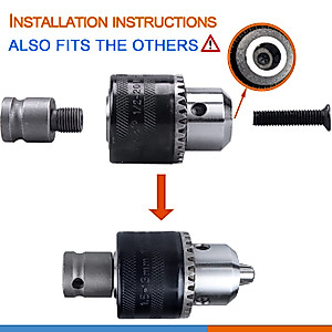 GANYEE 1.5-13mm Keyed Drill Chuck Adapter Kit 1/2"-20UNF with SDS-Plus Shank 1/4" Hex Shank 1/2" Socket Square Female Adapter fits Rotary hammer/Impact wrench/Impact Screwdriver