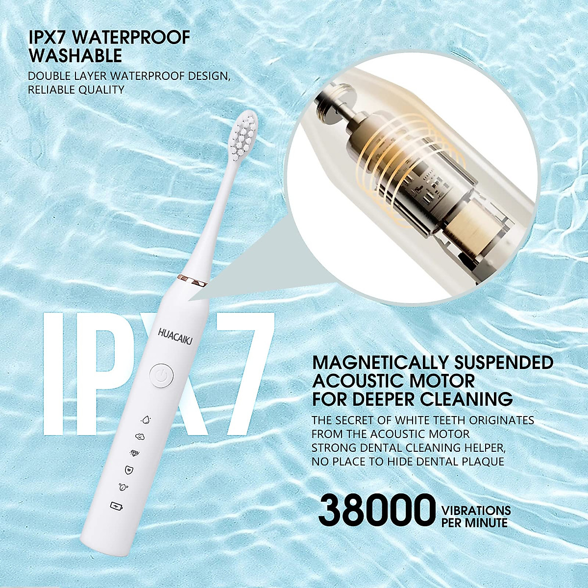 HUACAIKJ Automatic Touch Control 5-Speed Adult Models Sonic Rechargeable Dental Cleaning Electric Toothbrush (White)