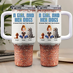 Macorner Personalized Dog Mom Gifts For Women 40oz Tumbler With Straw, Unbreakable Bond Of A Girl & Her Dogs, Dog Lovers Gifts For Women, Best Gifts For Dog Lover, Dog Mom Gifts, Gifts For Dog Mom