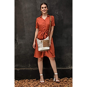 Myra Bag Buttercup Upcycled Canvas & Cowhide Shoulder Bag S-1480