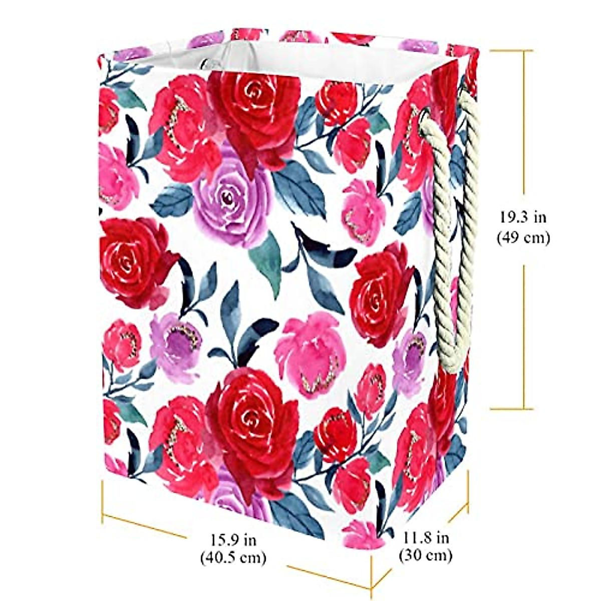 Inhomer Red Floral Pattern Large Laundry Hamper Waterproof Collapsible Clothes Hamper Basket for Clothing Toy Organizer, Home Decor for Bedroom Bathroom