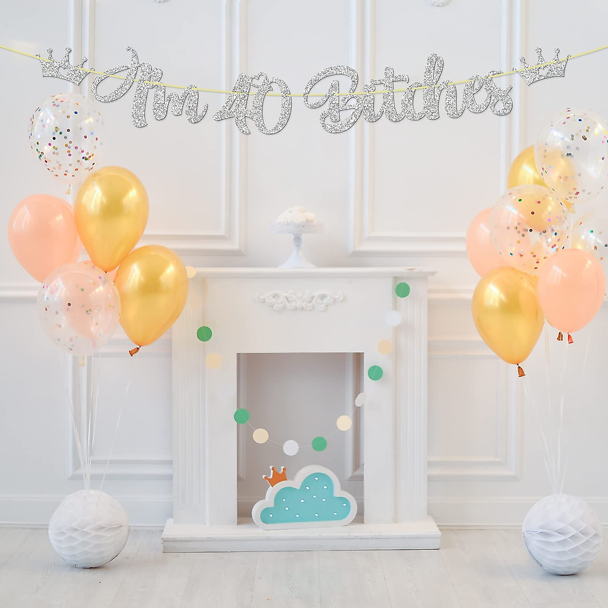 I'm 40 Bitches Silver Banner, Glitter Happy 40th Birthday Party Decroation Supplies, Cheers to 40 Years Loved Sign