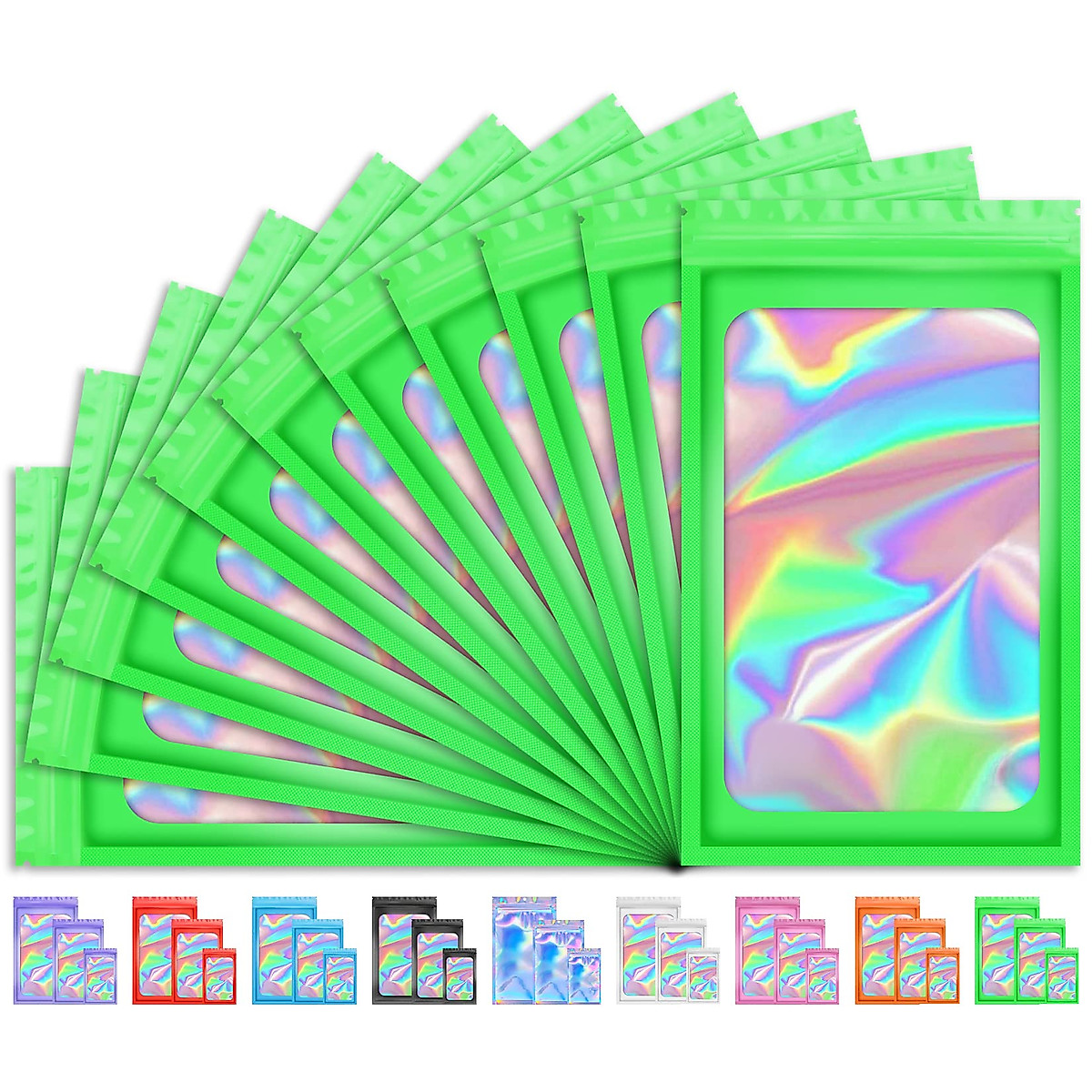 TIFICAL 100 PCS Holographic Bags for Lashes, Press On Nails, Candy, Small Baggies Sample Bag Smell Proof Packaging Bags for Jewelry, Resealable Bags for Small Business, Food Storage Bags