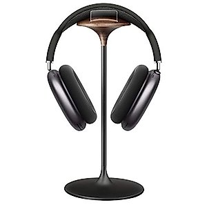 Headphone Stand, Walnut Wood & Aluminum Headset Stand, Nature Walnut Gaming Holder for AirPods Max, Beats, Bose, Sennheiser, Sony, Audio-Technica and More (Black)