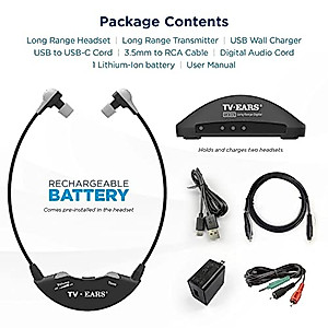 TV Ears 5.8 Digital Wireless Headset System - Long Range, Personal Volume Control, Quiet to Loud, Supports All TVs, Ideal for Seniors & Hearing Impaired, Plug N' Play, No Audio Delay, Dr Rec - 22741