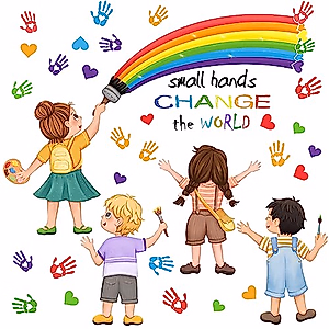 2Pcs Rainbow Wall Decals, Wall Stickers for Kids Inspirational Quotes Small Hands Change The World Playroom School Classroom Nursery Preschool Wall Stickers Girls Bedroom Wall Stickers Decor
