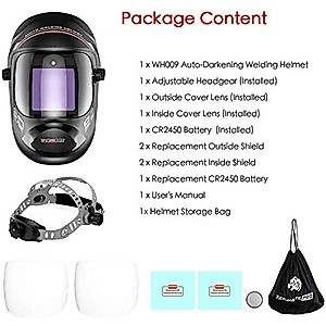 TEKWARE Large Viewing True Color Solar Powered Auto Darkening Welding Helmet, Hemispherical 4C lense, 4 Arc Sensor Wide Shade Range 4/5-9/9-13 Welder Mask for Mig Tig Arc Grinding Plasma, Black