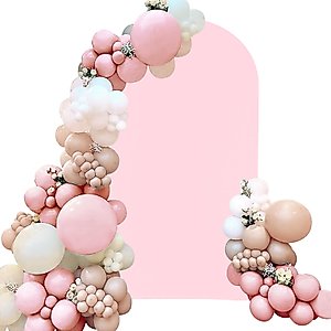 Spandex Fitted Wedding Arch Cover 7.2FT Pink Arch Backdrop Cover, Round Top Chiara Backdrop Stand Covers for Wedding Birthday Party Baby Shower Banquet Arch Decoration (Pink, 7.2FT)