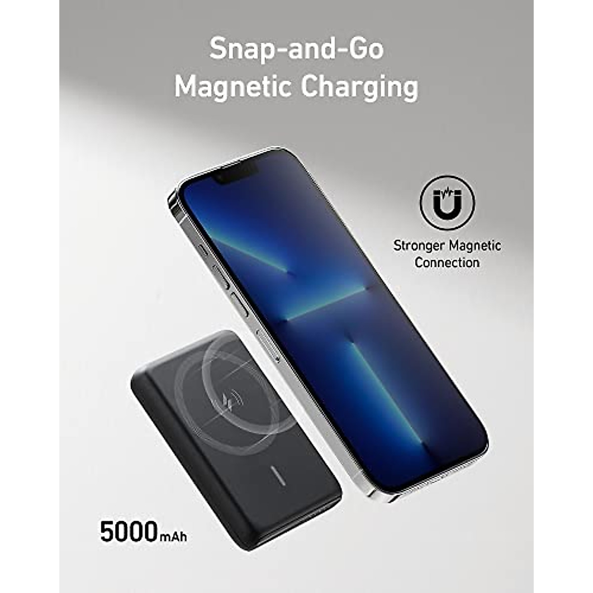 Anker 521 Magnetic Battery (PowerCore Magnetic 5K), 5000 mAh Magnetic Wireless Portable Charger with USB-C Cable, for iPhone 13 / 13 Pro / 13 Pro Max / 13 Mini / 12 / 12 Pro / 12 Pro Max / 12 Mini
