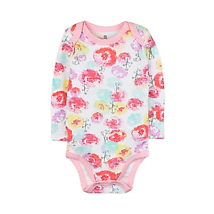 HonestBaby 5-Pack Organic Cotton Long Sleeve Bodysuits, Rose Blossom, 12 Months