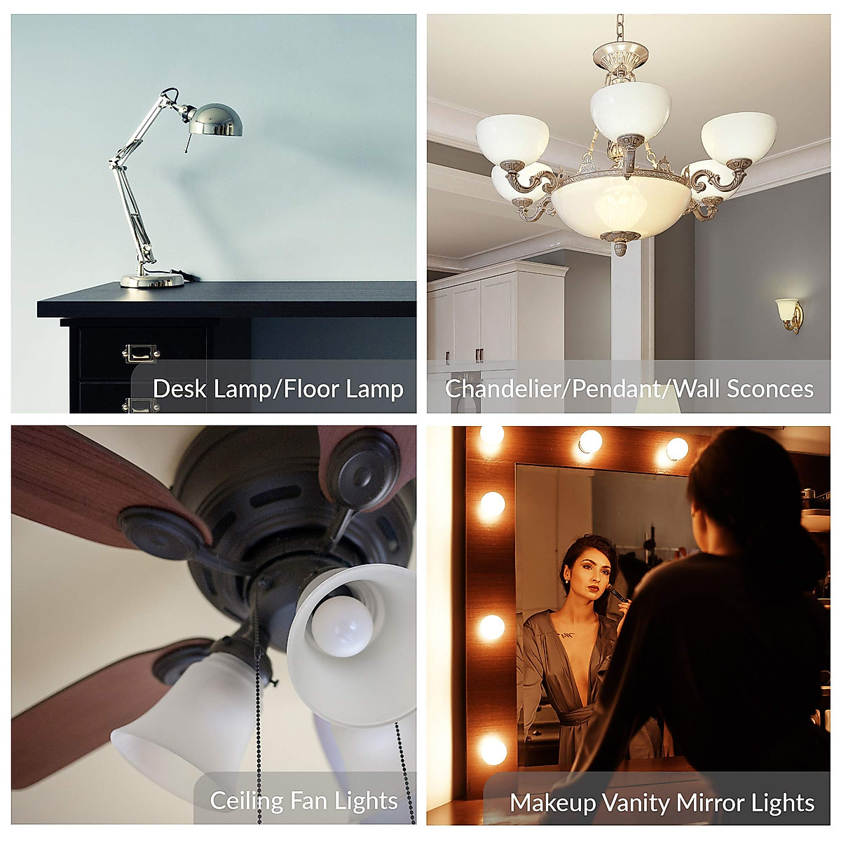 Simba Lighting LED Candelabra E12 Base G14 Small Globe 7W 60W Replacement Light Bulb (6 Pack) for Ceiling Fan, Chandelier, Vanity, Round A15 Frosted White Cover, Non-Dimmable, 2700K Warm White