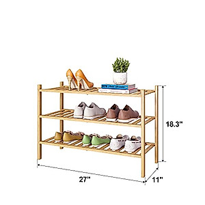 FILWH Bamboo Shoe Rack Stackable Shoe Shelf Storage Organizer for Unit Entryway Hallway and Closet Sturdy Freestanding Shoe Shelf Natural (3 Tier)
